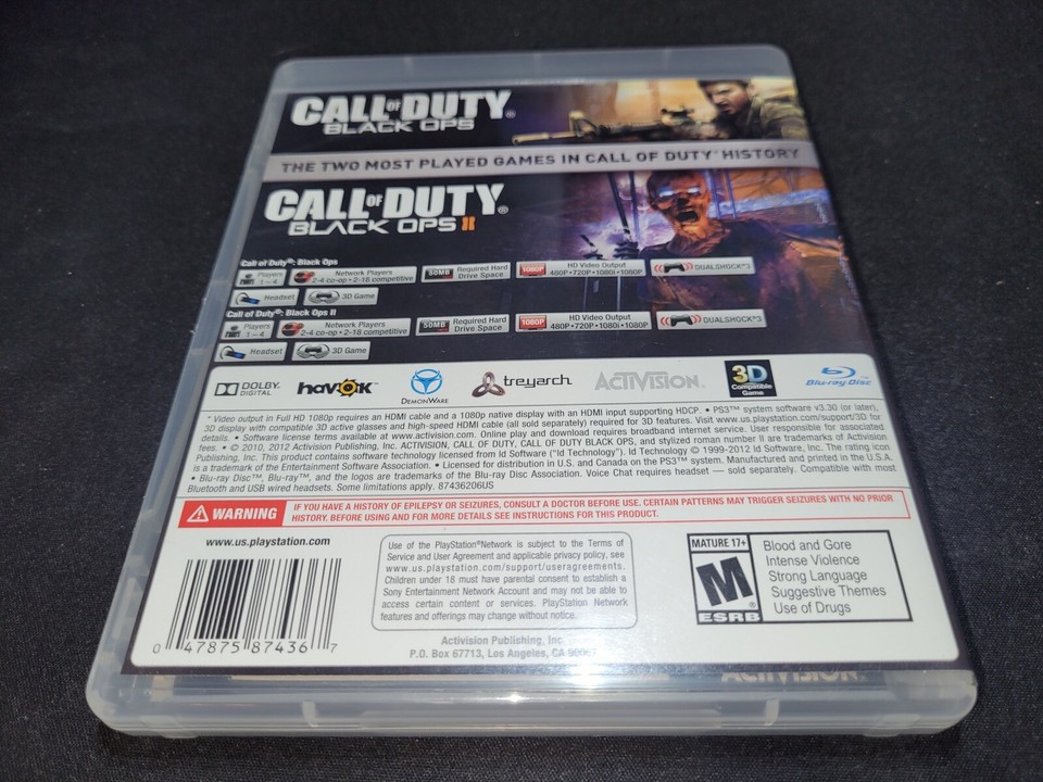 Call of Duty Black Ops 1 & 2 I & II Combo Pack PS3 LN perfect CIB+1st ...