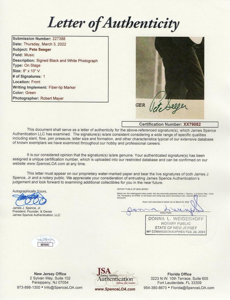 PETE SEGER SIGNED AUTOGRAPH 8X10 PHOTO - FOLK ROCK ICON, VERY RARE W ...