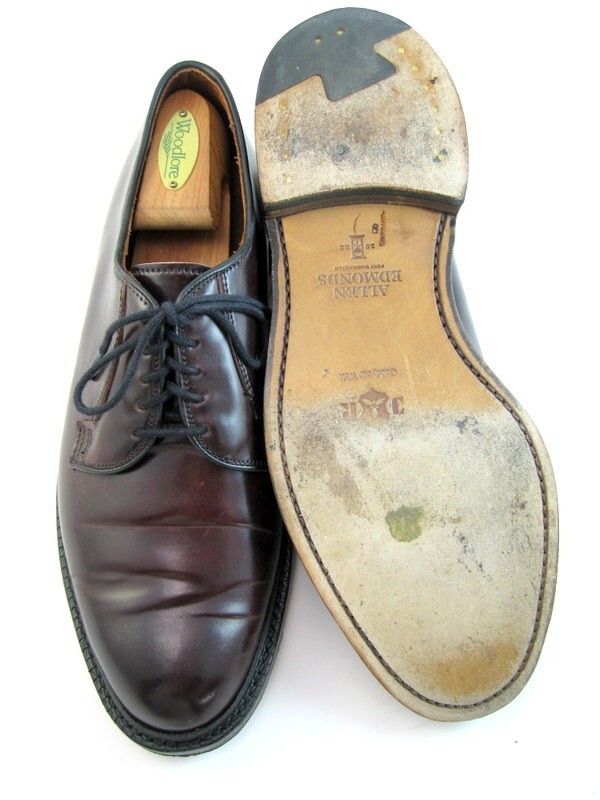 Allen Edmonds "LEEDS" SHELL CORDOVAN Derby Plain-Toe 8.5 EEE Burgundy ...