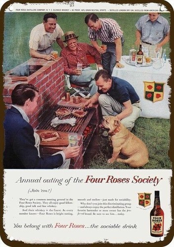 1958 ENGLISH BULLDOG & FOUR ROSES WHISKEY Vnt-Look DECORATIVE REPLICA ...