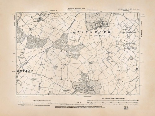 Tingrith, Toddington (N), Eversholt (S), old map Bedfordshire 1902 ...