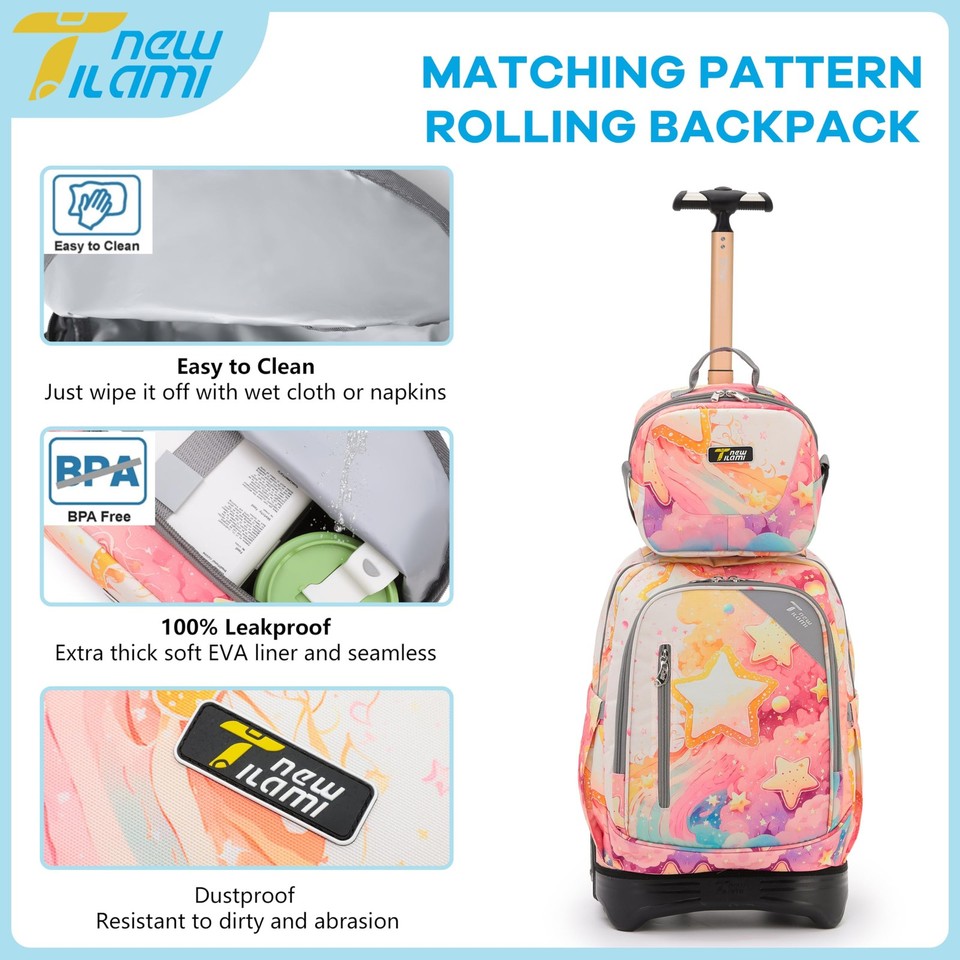 Girls 18 inch Rolling Backpack - Large Capacity, Waterproof, Adjustable ...