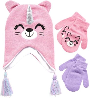 ABG Accessories Girls Critter Winter Hat and 2 Pair Gloves or Mittens ...