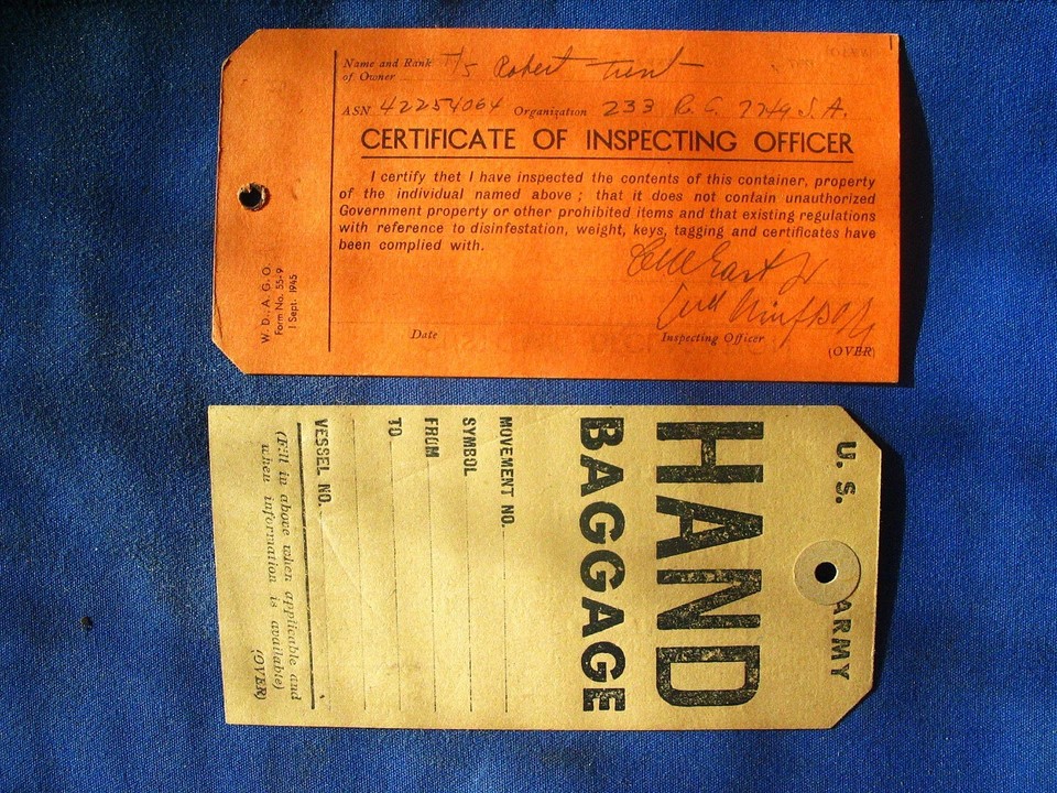 WWII Capture Paper Certificate War Trophy Tags Late 1946 No Items ...
