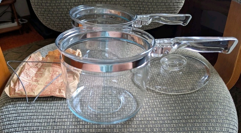 VTG Clear Glass Pyrex # 6283 Flameware Double Boiler W/Lid 1.5qt Heat ...