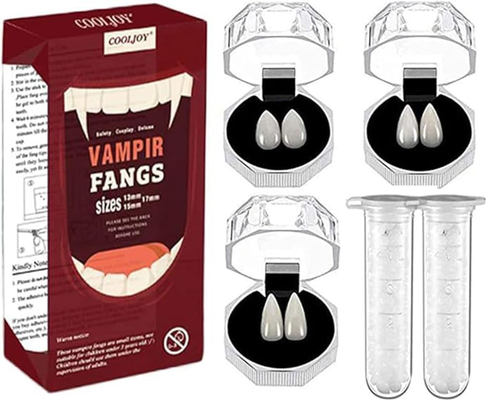 3 Sizes Vampire Fangs Teeth with Adhesive Halloween Cosplay Props White ...