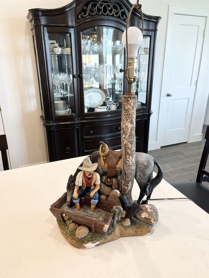 Large Vintage APSIT BROS of California Western Cowboy Lamp RARE! | eBay