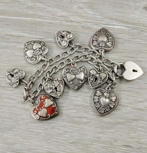 VTG Walter Lampl Sterling Silver Enamel 10 Puffy Heart Padlock Charm ...