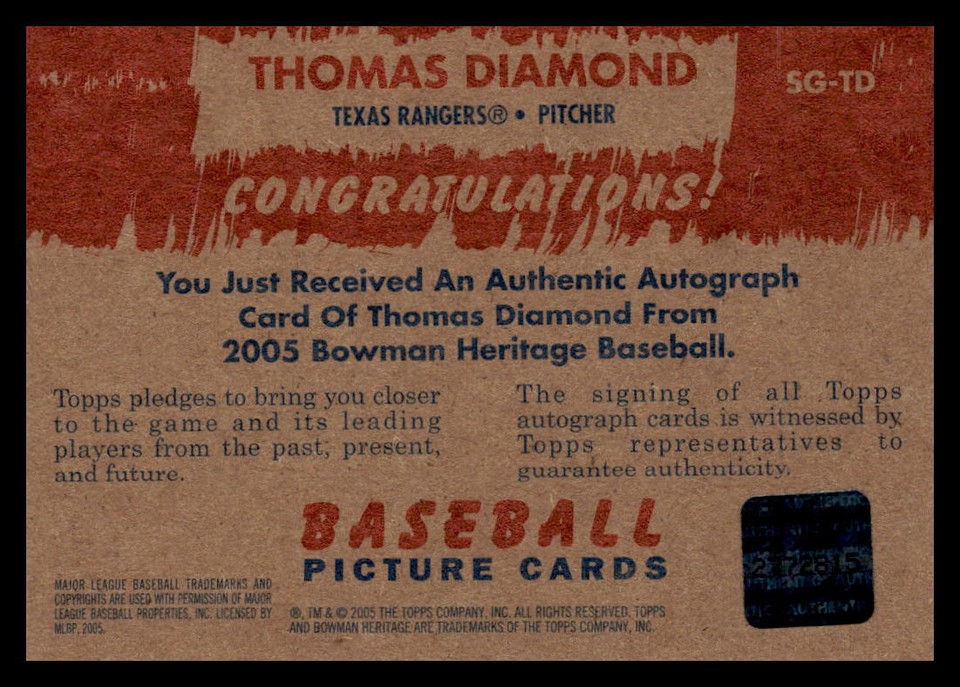 2005 Bowman Heritage Thomas Diamond Signs of Greatness Auto #SG-TD | eBay