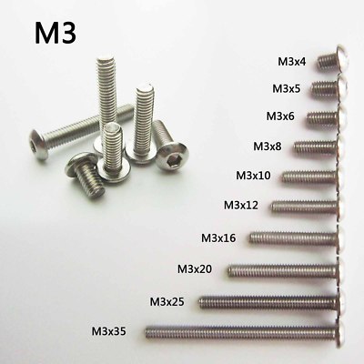 25/100pcs Stainless Steel Metric Thread M3 Button Head Hex Socket Cap ...