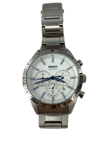 WIRED VD53-KT10 Quartz Chronograph Stainless Steel White Dial Excellent ...