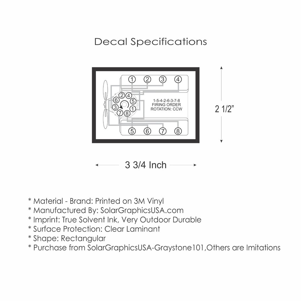 2X Firing Order Decal 8 Cylinder 326 389 421 428 GTO Fits Pontiac Ford ...