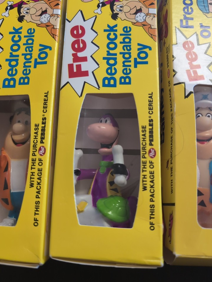 5 The Flintstones Fred Dino & Barney Bedrock Bendable Toy Cereal Figure ...