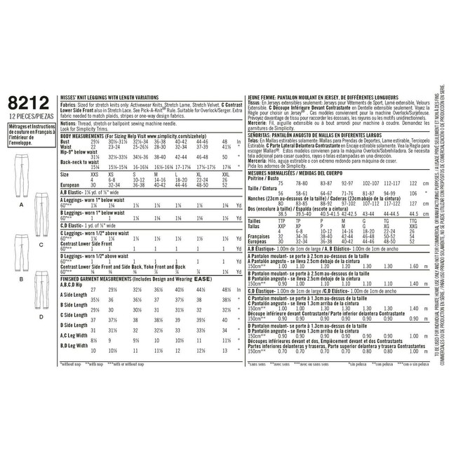 Simplicity Sewing Pattern Misses' Knit Leggings With Length Variations ...