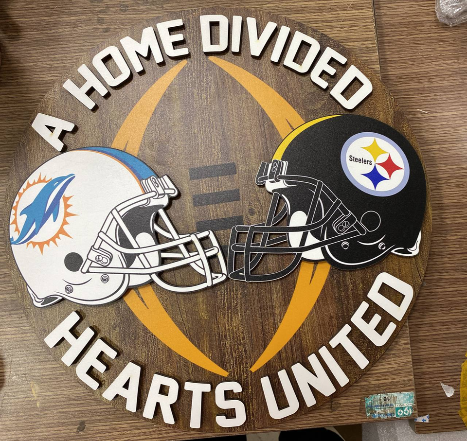 Custom Football Teams House Divided Hearts United 2 Layers Door Sign ...