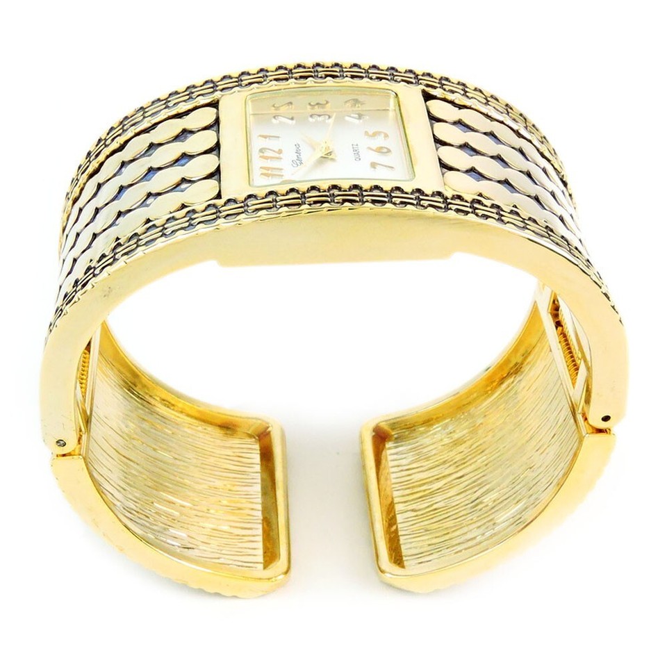 Gold Large Bracelet Square Face Women's Bangle Cuff Watch | eBay