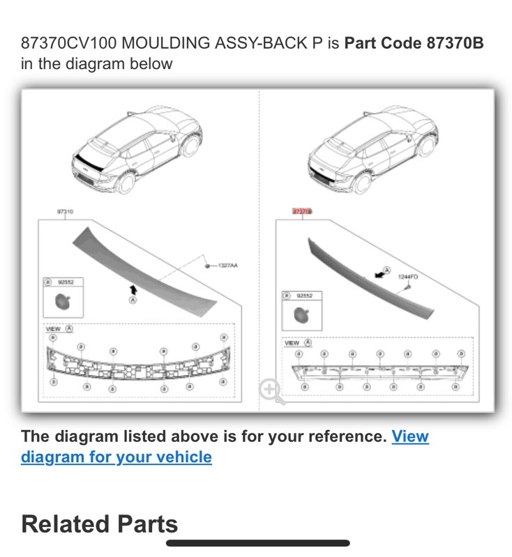Kia EV6 Moulding Assy-Back Panel 2022-2024 87370-CV100 OEM New | eBay