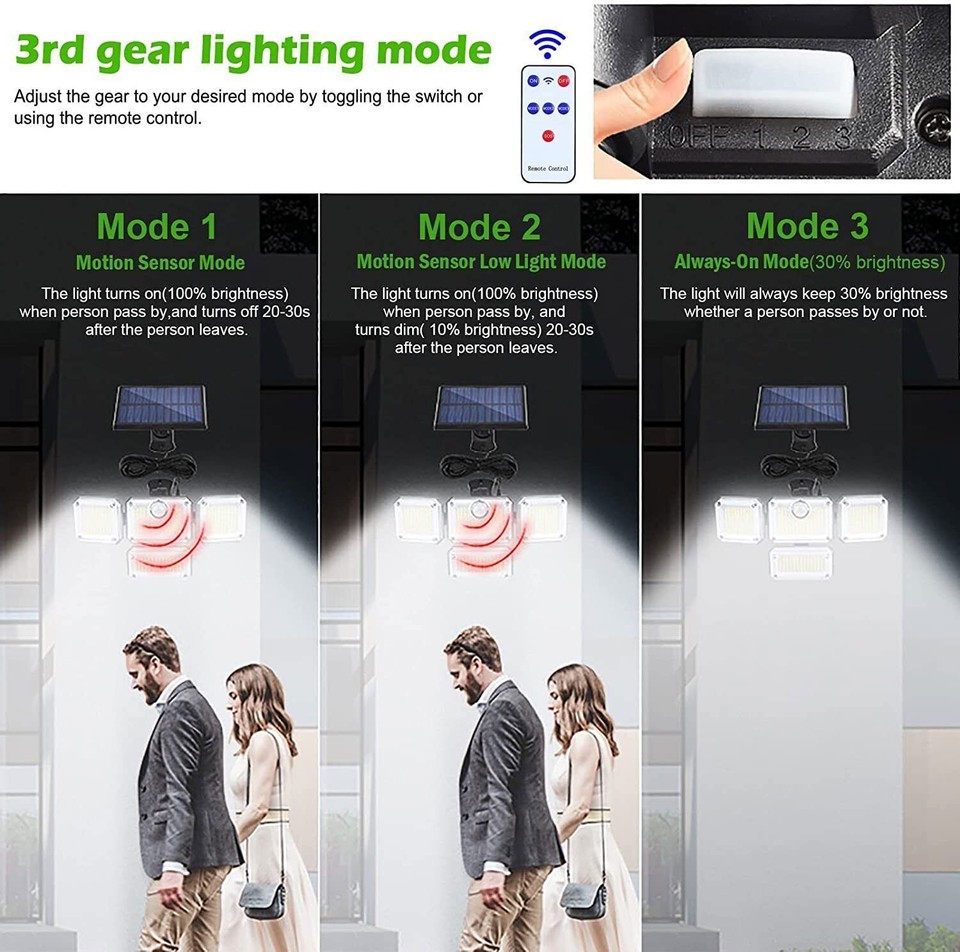 3000LM 333 LED Solar Lights Outdoor Waterproof Motion Sensor Security ...