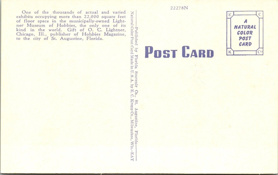 St. Augustine FL-Florida, Museum Of Hobbies, U.S. Button Map Vintage ...