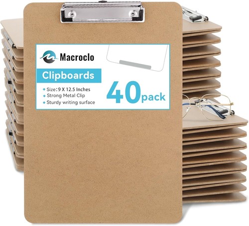 Wood Clipboards 40 Pack, Letter Size Hardboard Clip Board 8.5x11 for ...