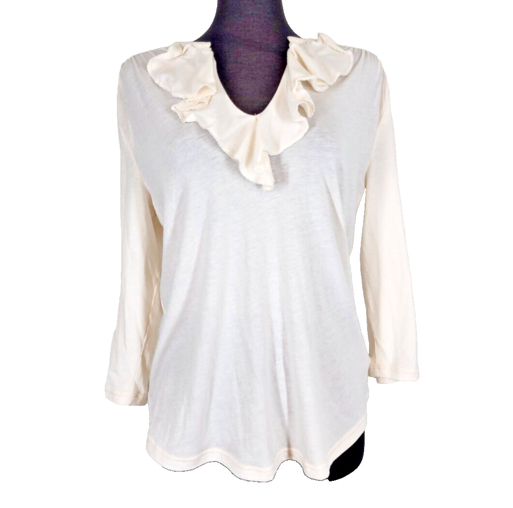 Chaps Cream Knit Ruffled Sheer Office Business Blouse… - Gem