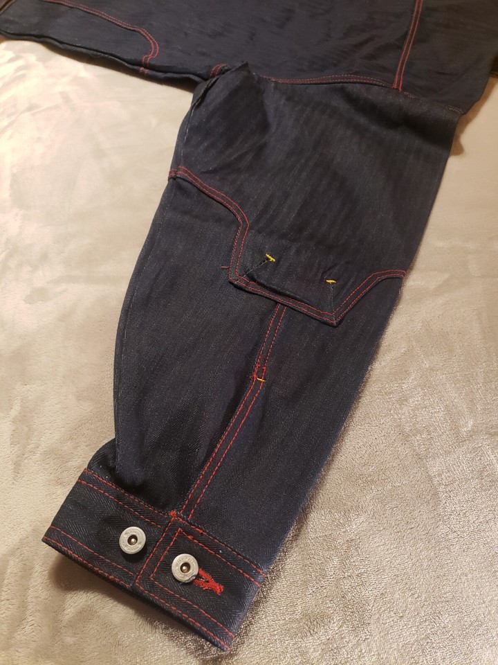 NWT! Vintage Willie Esco Y2G Navy Blue Jean Jacket with Red Stitching ...