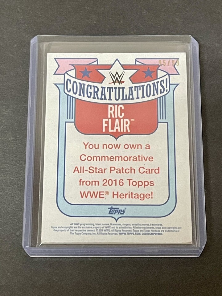 2016 WWE Ric Flair WCW Wrestling Patch Card Serial #95/99 Rare | eBay
