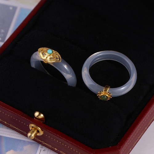 Women's Accessories Chinese Style Ring Chalcedony Finger Ring Flowers ...