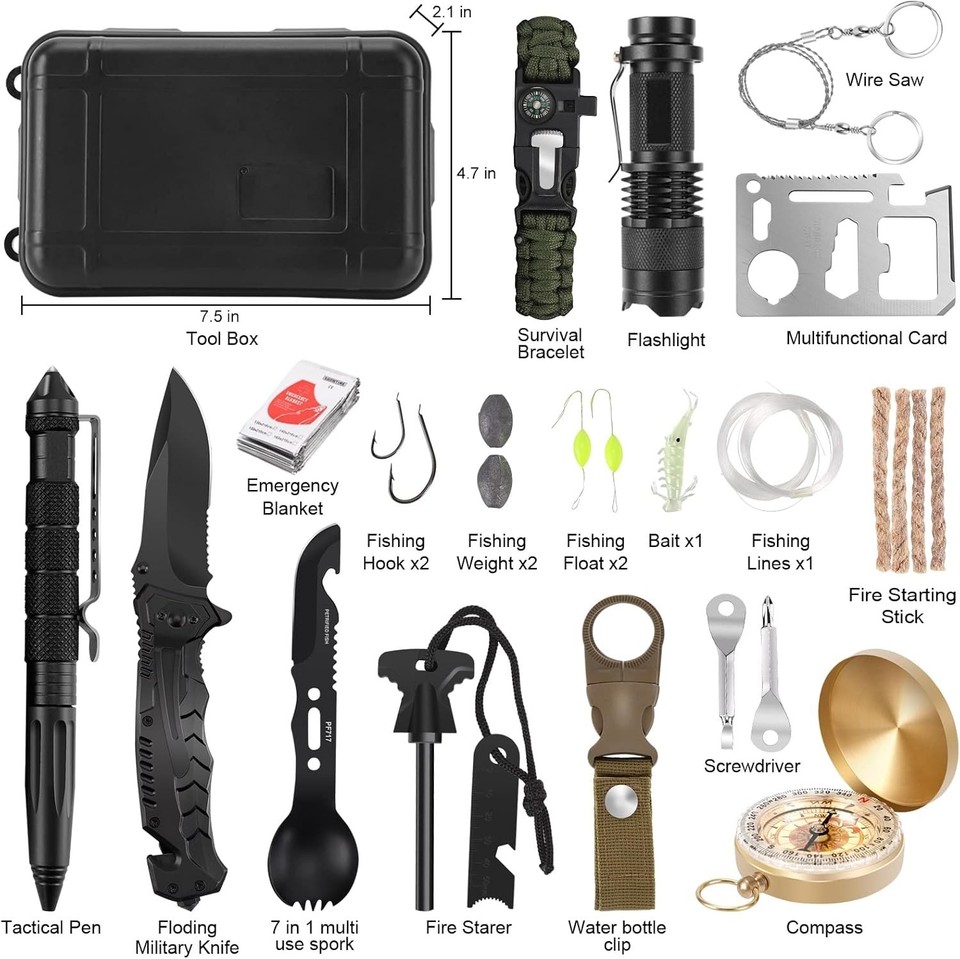 Survival Kit 28 in 1, Survival Gear Tool Emergency Tactical Equipment ...
