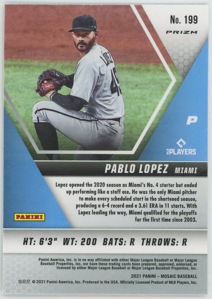 2021 Panini Mosaic Pablo Lopez Quick Pitch Silver Prizm Marlins #199 | eBay