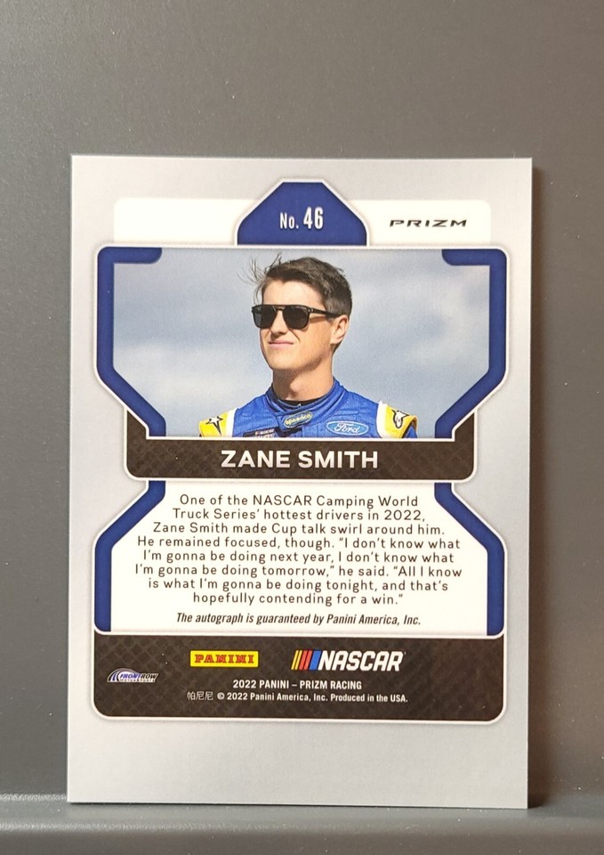 🏁2022 Panini Prizm ZANE SMITH Autograph nascar Card #46 FRONT ROW ...