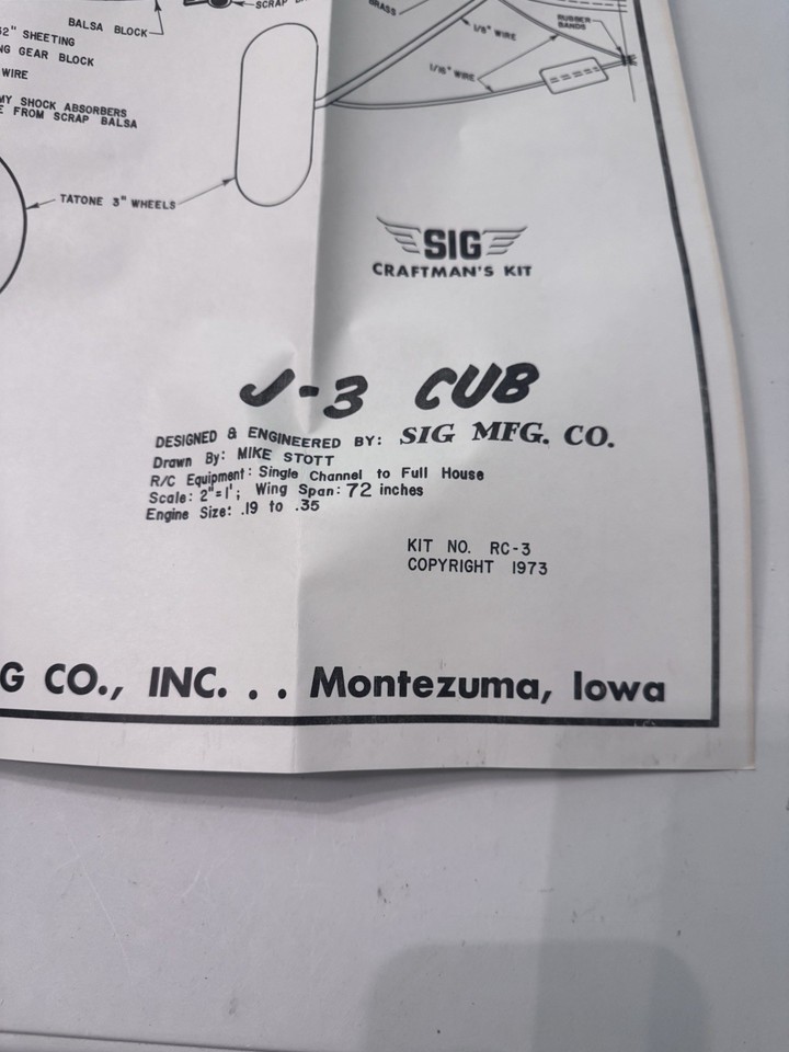 Vintage SIG Piper Cub RC-3 R/C Airplane Kit – 71" Wingspan, Glow or ...
