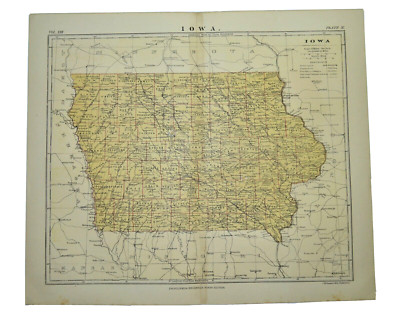 Antique Engraved Map IOWA -1884, Railroads - Post Offices - Villages | eBay