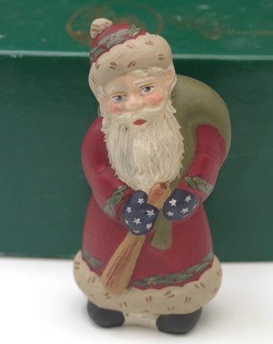 WALNUT RIDGE COLECTIBLES FOLK ART CHALKWARE 1996 SANTA WITH GIFT BAG ...