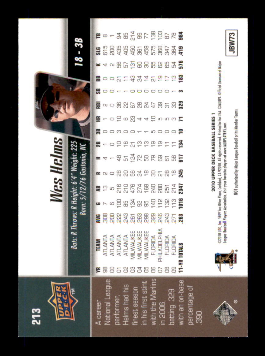2010 Baseball Upper Deck Wes Helms Florida Marlins #213 | eBay