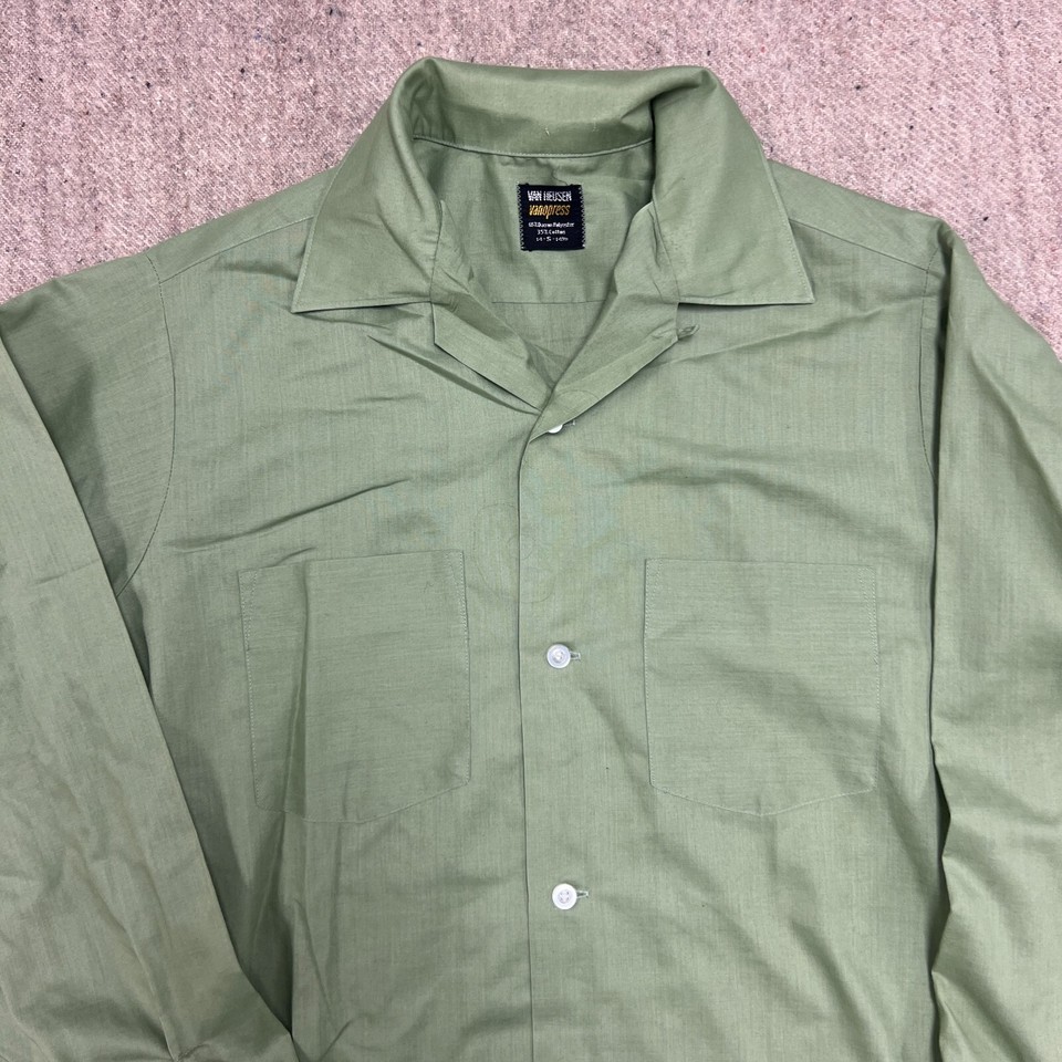 Vintage Van Heusen Vanpress Button Up Shirt Mens Small Green 1960s Loop ...