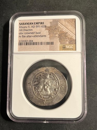 SASANIAN EMPIRE Khusru II, AD 591-628 AR Drachm NGC ANCIENTS Silver ...