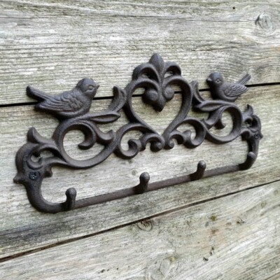 Love Birds Coat Hooks Cast Iron Vintage Industrial 4 Hook Hanger Rustic ...