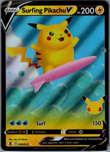 Surfing Pikachu V Ultra Rare Celebrations 008/025 NM | eBay