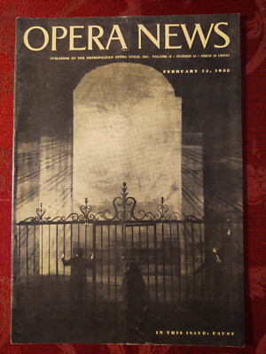 METROPOLITAN OPERA NEWS Magazine February 14 1955 Gounod's FAUST Jan ...