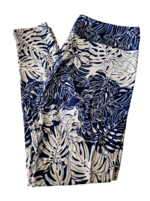 Lularoe Palm Fronds TC2 Leggings Tropical Tree Leaves Blue & White NWOT ...