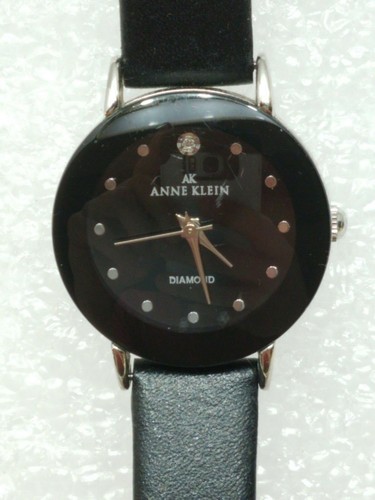 Women's ANNE KLEIN AK Diamond Accent Black Tone Y121E Watch w/Leather ...