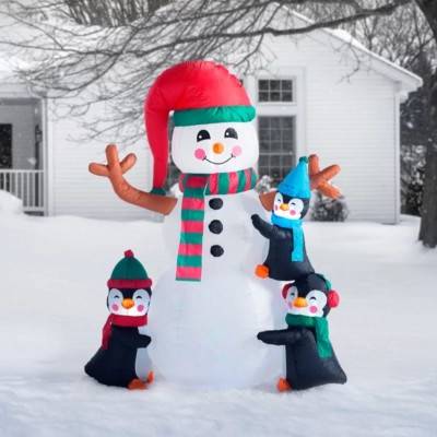 NEW 6ft Christmas Inflatable Penguins Making Snowman Lighted Yard Decor ...