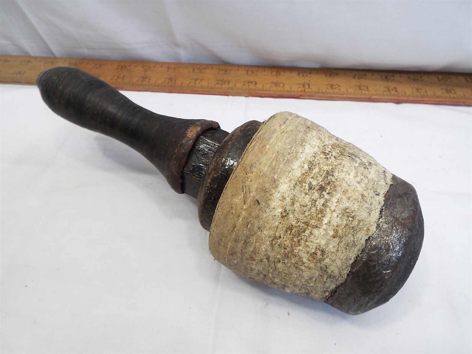 Antique Cast Iron & Leather Rawhide Maul Wood Carving Mallet Tool ...