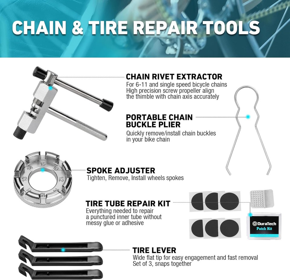31 pc Bicycle Tool Kit Complete Bike Repair & Maintenance Kit w ...
