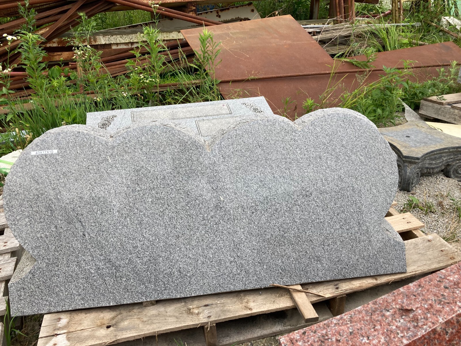 Gray Double Heart Granite Slant Monument Cemetery Headstone Grave ...