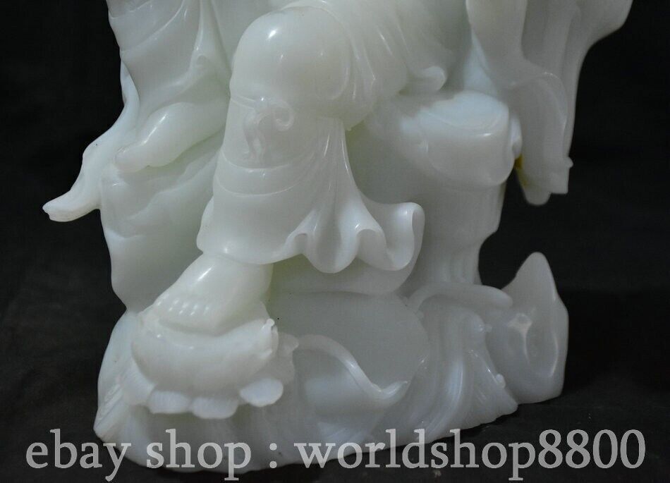 14.8" Chinese Natural White Jade Carving Zizai Kwan-yin Guan Yin ...