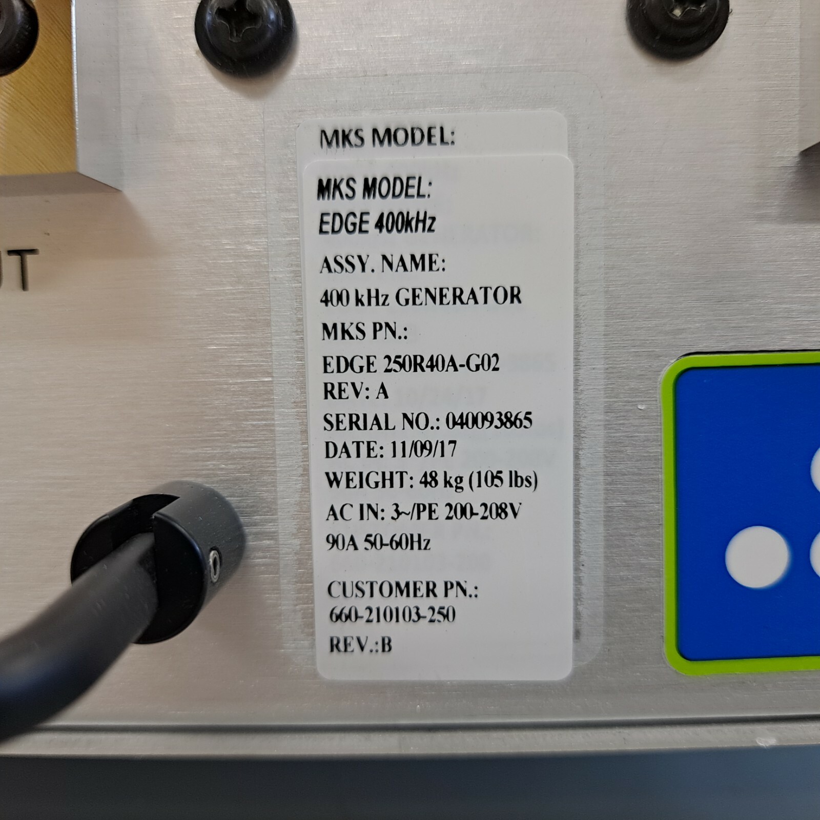 000-1202// MKS 250R40A-G02 (#1) MKS EDGE GENERATOR [ASIS] | eBay