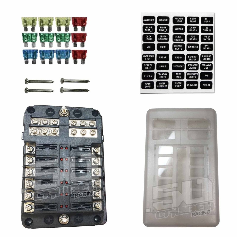 12 Way Polaris RZR UTV 100A 32V Standard LED Circuit Screw Fuse Box ...