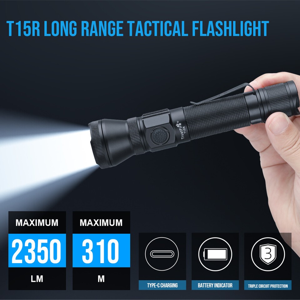 Trustfire T15R 2350 Lumens Light Rechargeable EDC Flashlight 310M ...